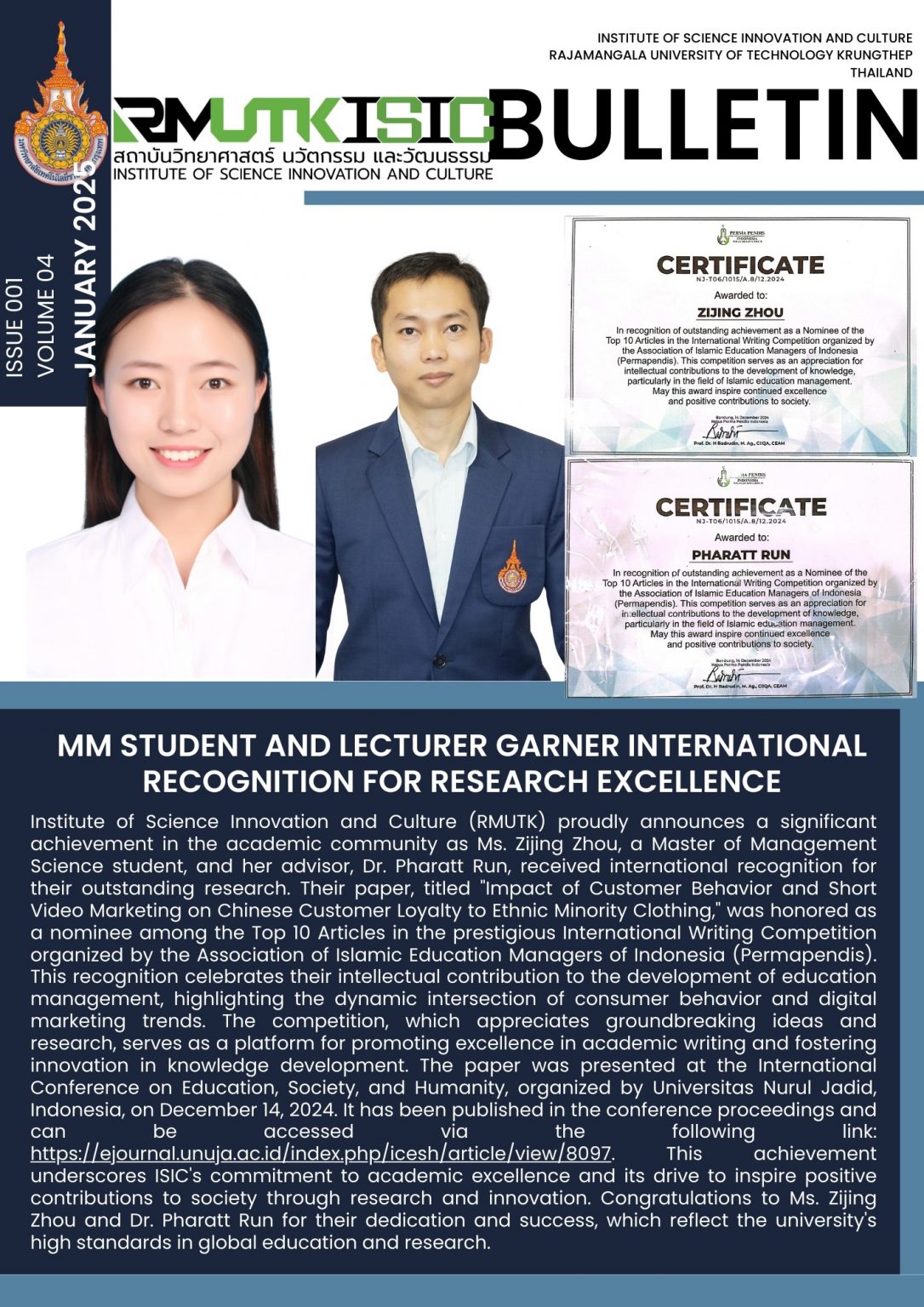 Bulletin V.4 2025 – Institute of Science Innovation and Culture, RMUTK